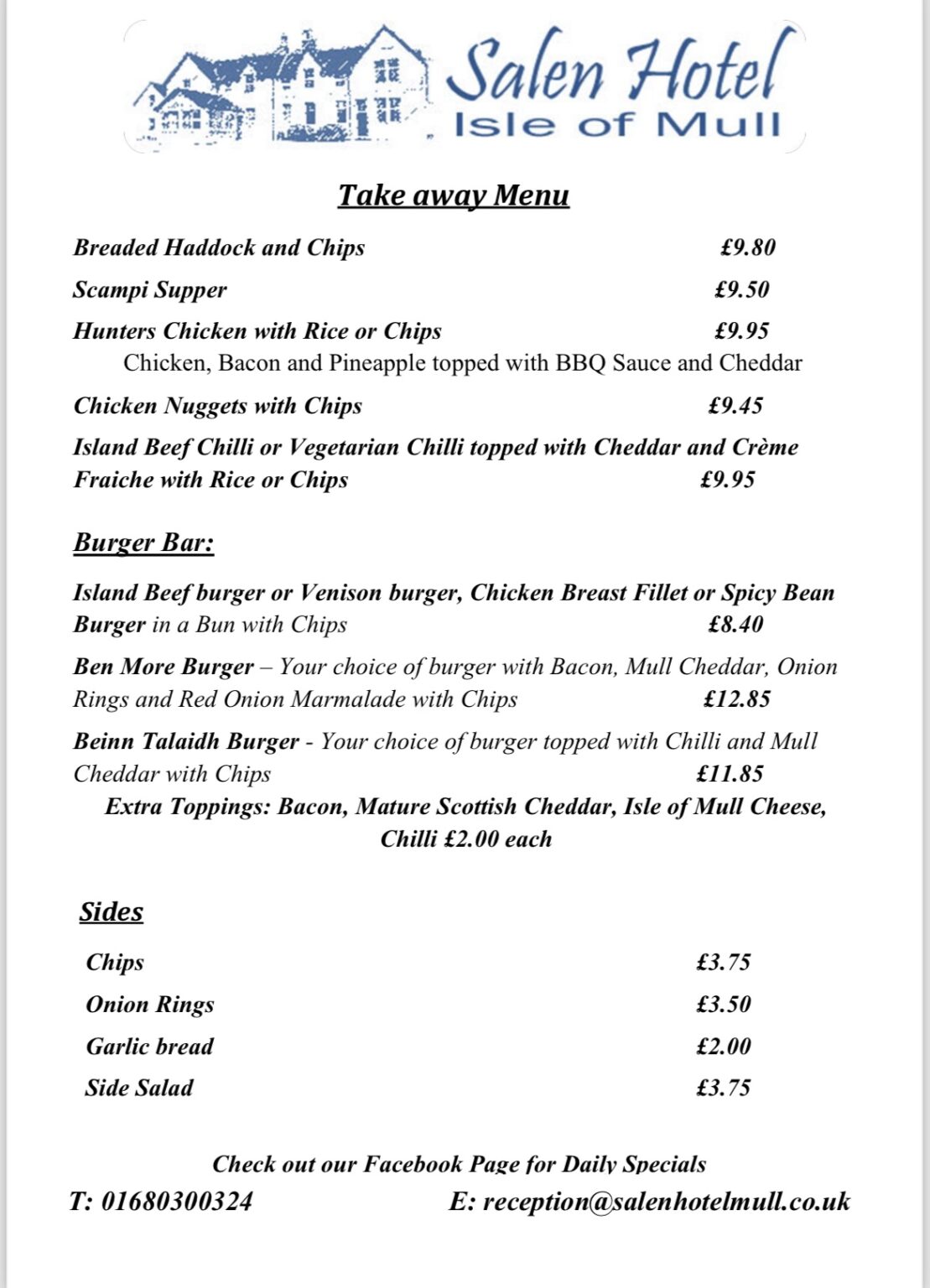 Menu – Salen Hotel Isle of Mull